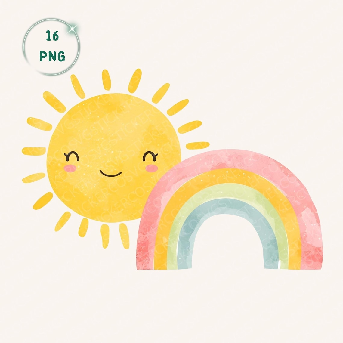 Watercolor Boho Rainbow Clipart and Sun PNG for Nursery Decor and Baby ...