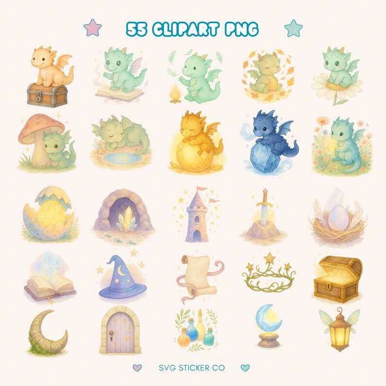 Watercolor Baby Dragon Clipart and Digital Paper Bundle, Fairy Tale ...