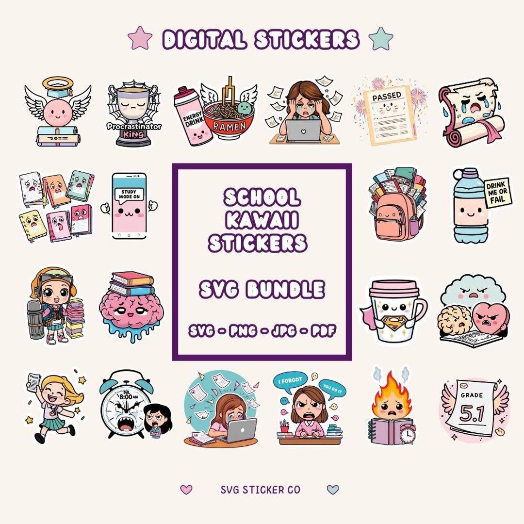 School Kawaii Stickers Pack | 20 Kawaii Printable Stickers for Students ...