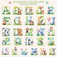 Cute Animal Alphabet Clipart, Watercolor Clip Art Collection, Nursery ...