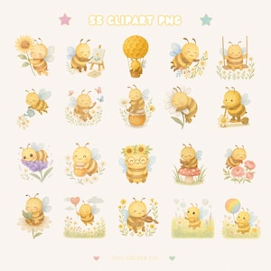 Watercolor Little Bee Clipart Bundle, 55 Cute Bee Designs, Bee and ...