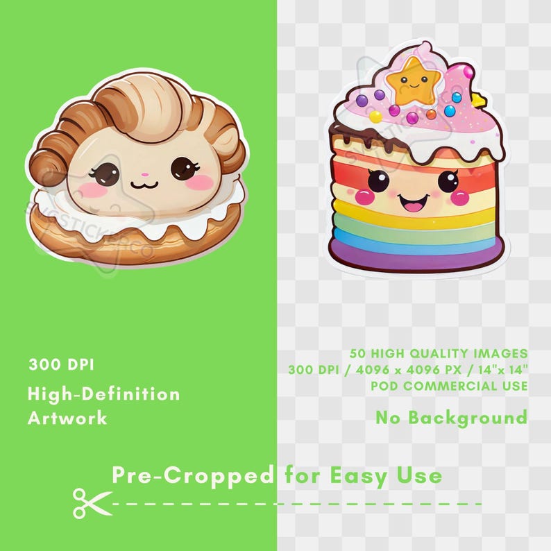 Kawaii Food Stickers Bundle, 50 Food PNG SVG for Planner, Cricut ...