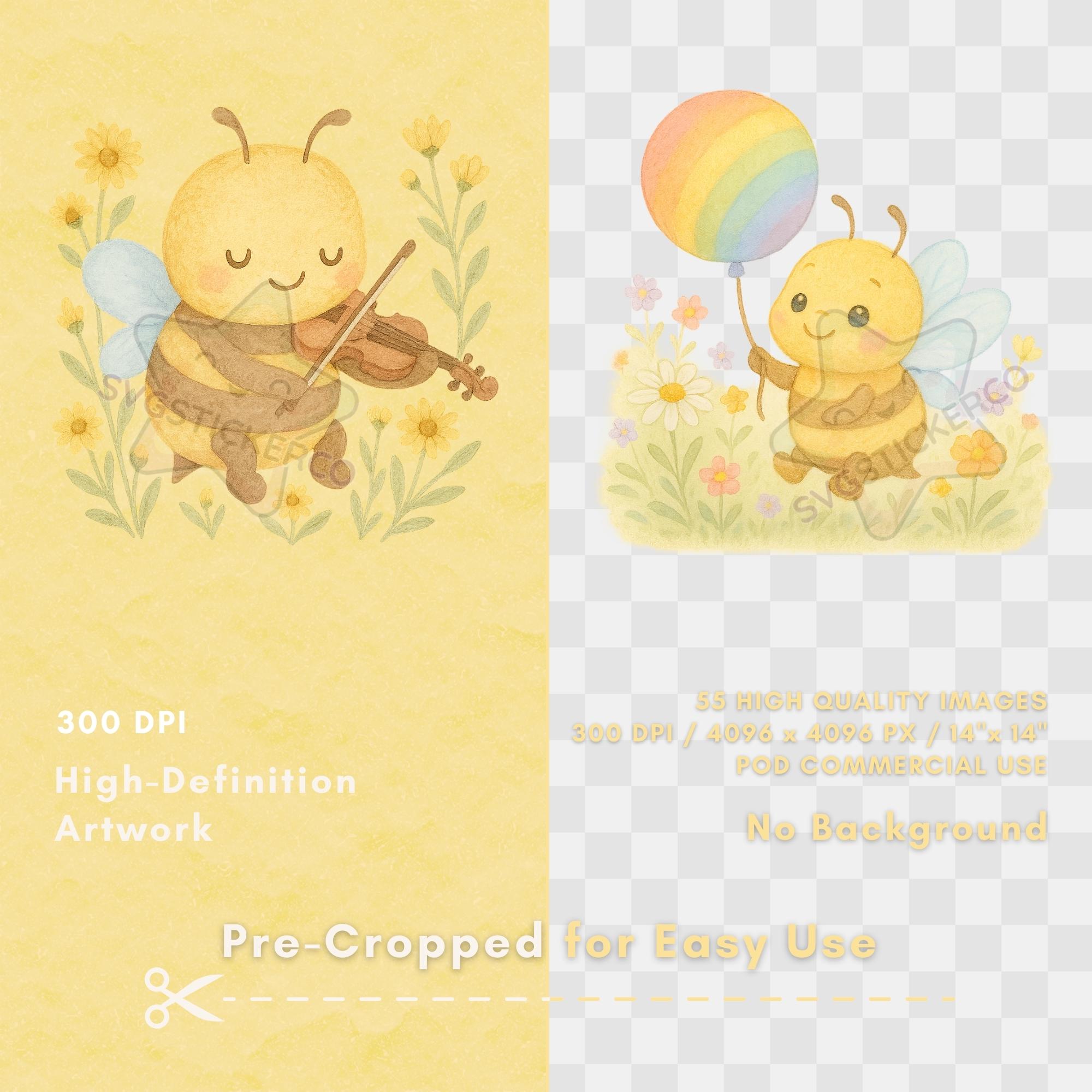 Watercolor Little Bee Clipart Bundle, 55 Cute Bee Designs, Bee and ...