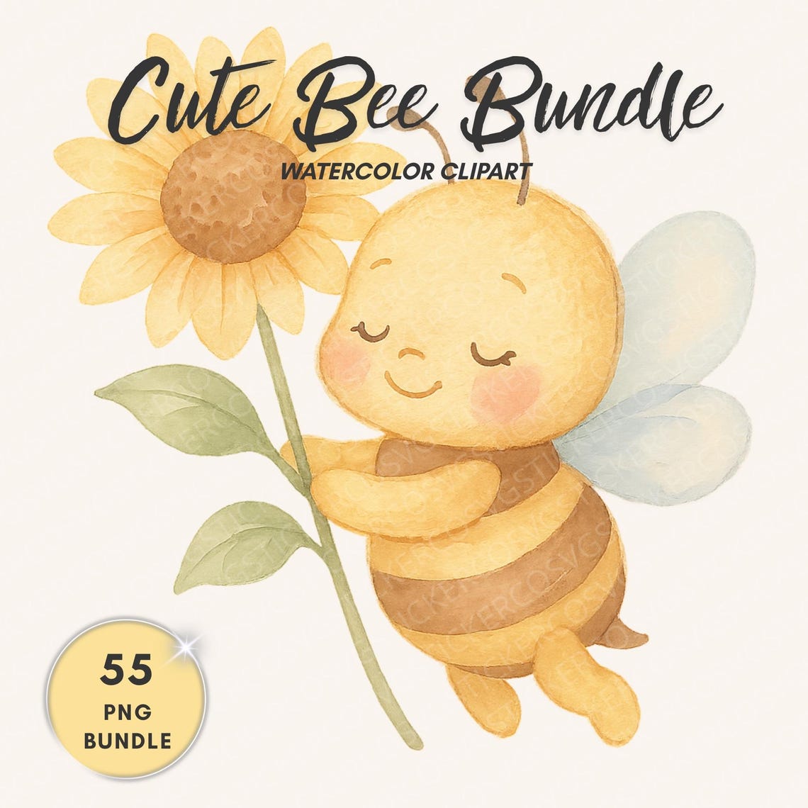 Watercolor Little Bee Clipart Bundle, 55 Cute Bee Designs, Bee and ...