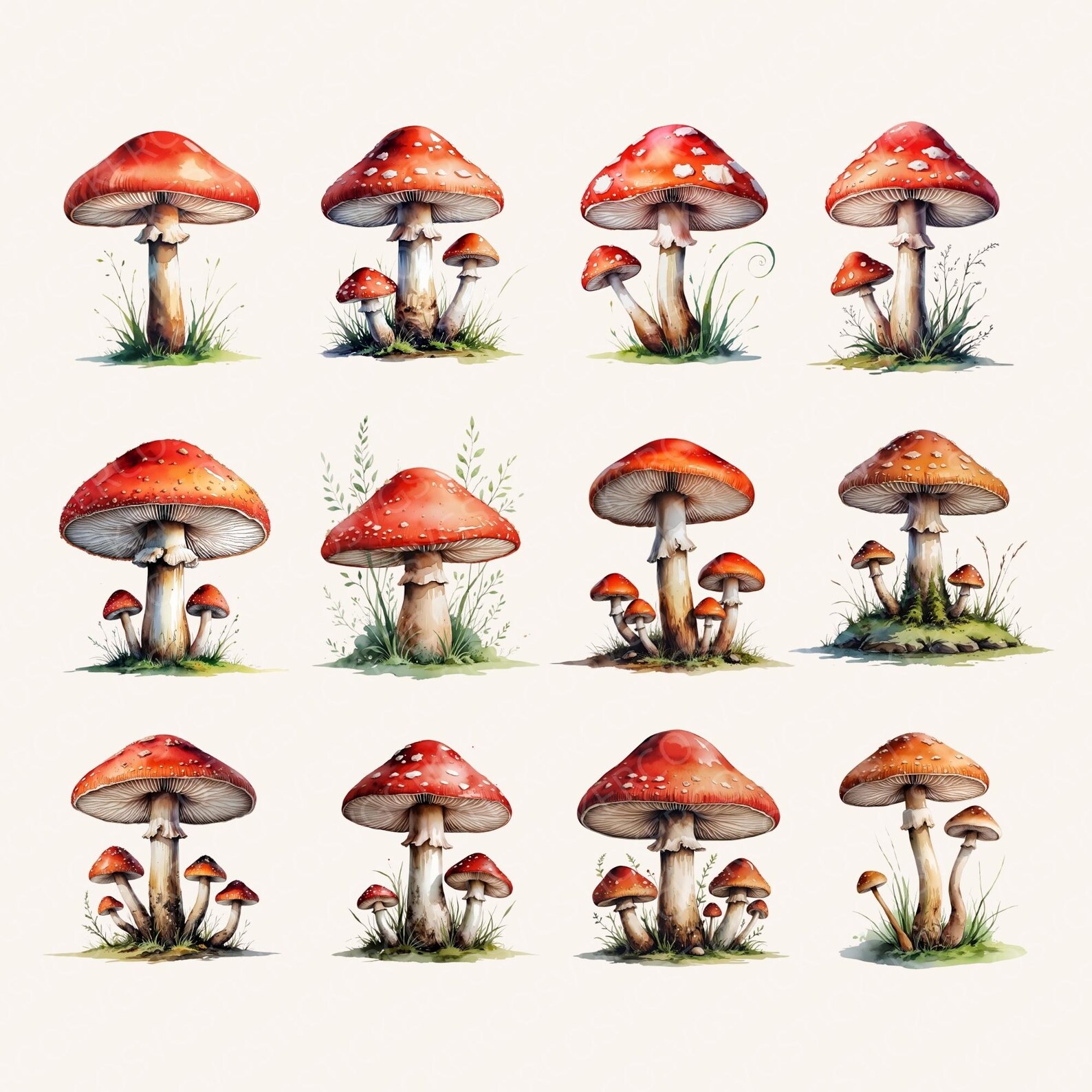 Watercolor Autumn Mushroom Clipart, 20 Forest PNG Illustrations for ...