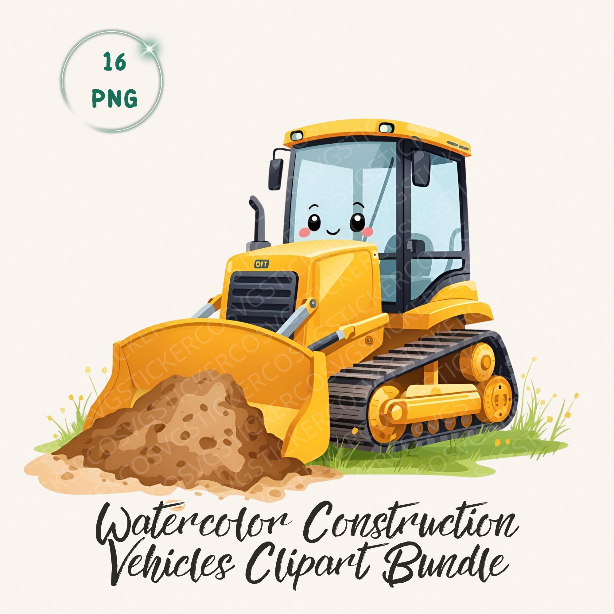 Construction Vehicles Clipart PNG Bundle, Watercolor Kids Builder ...