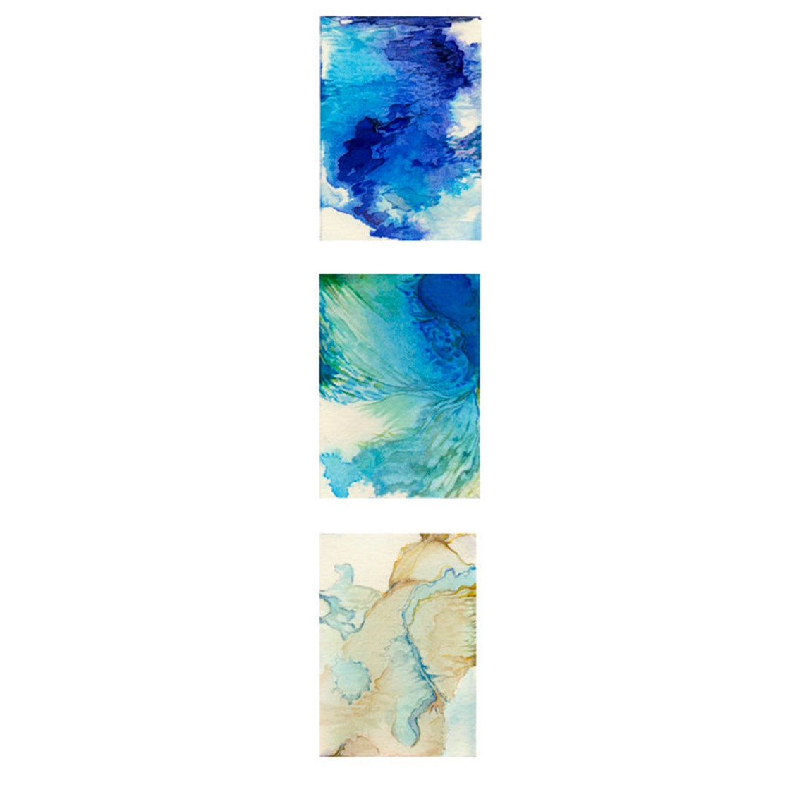 Small Watercolor Triptych Wall Art Modern Wall Art Coastal - Etsy