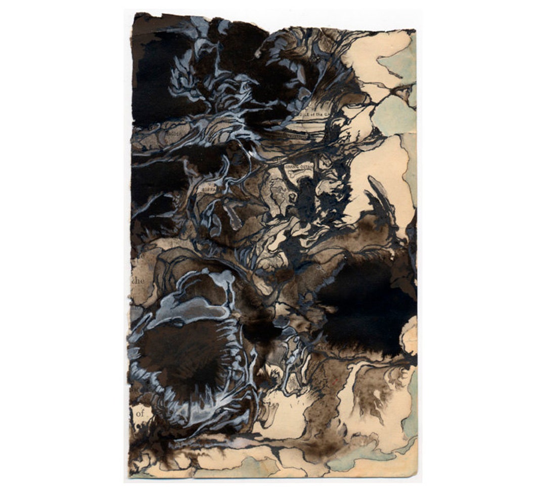 Black Watercolor Art Print, Abstract Landscape, Book Page Art, Wild ...