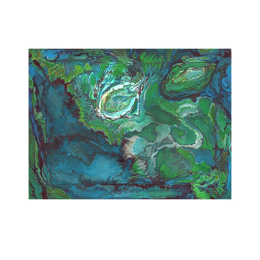 Leviathan Reef, Blue and Green Abstract Wall Art, Small Watercolor ...