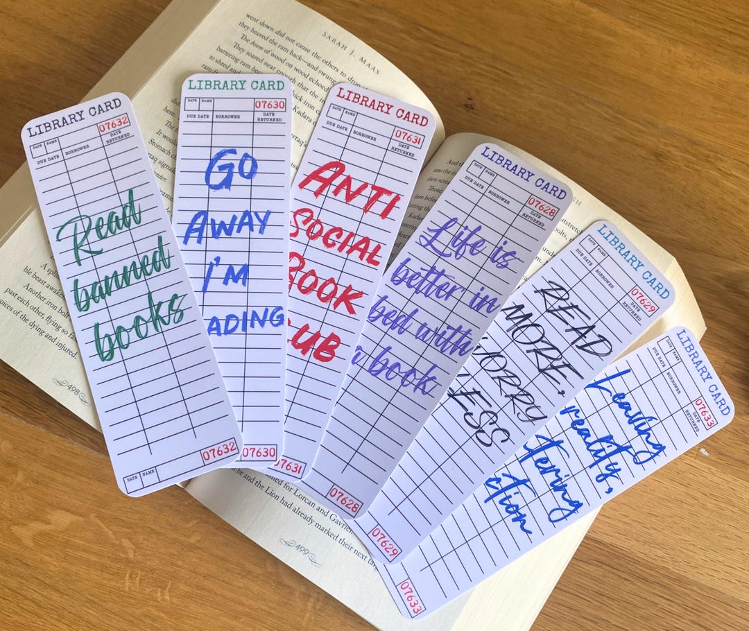 Retro Library Card Bookmark Set – Bookish Quote Bookmarks, Retro ...