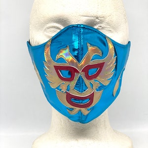 Lucha Libre Face Mask Luchador Hand Made Artisan Blue and Gold Cubre ...
