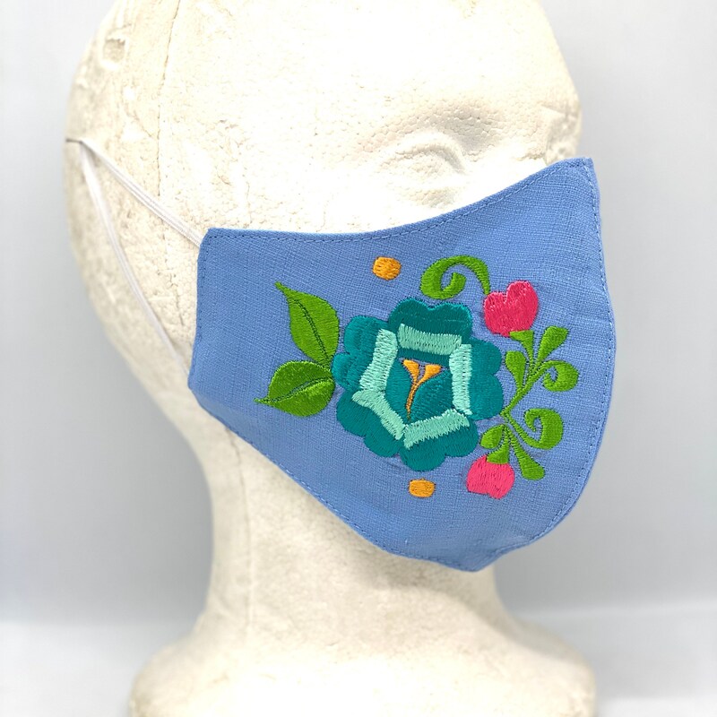 Blue Floral Face Mask - Etsy