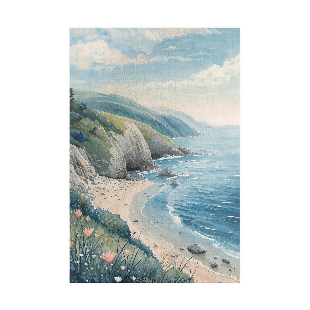 Coastal Cliffside Beach Scene Puzzle 110 252 520 1014-piece - Etsy