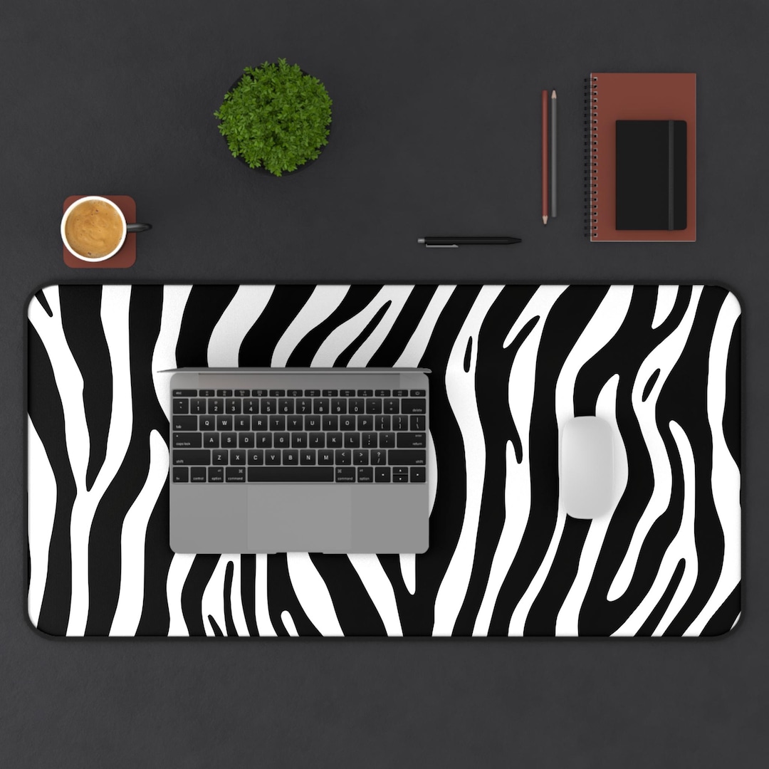 Black and White Zebra Print Desk Mat | Animal Stripe Mouse Pad - Etsy