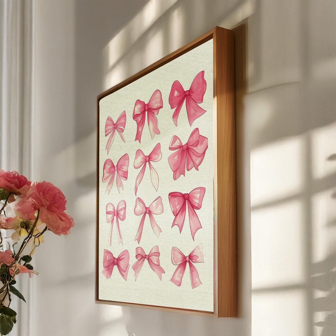 Pink Ribbon Bows Canvas Art: Framed Pastel Girl Room Decor - Etsy