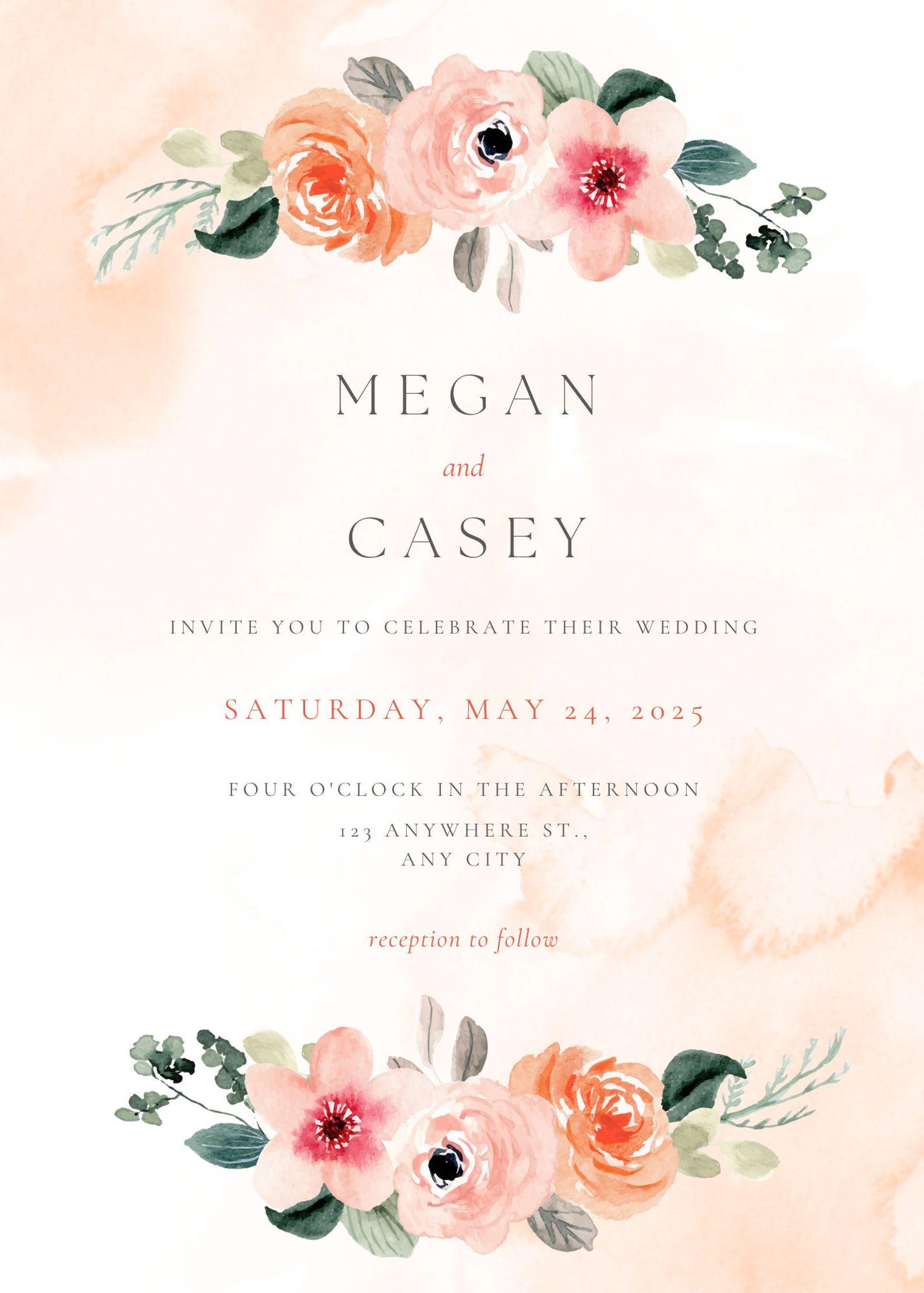 Peach Wedding Invitation Template - Etsy
