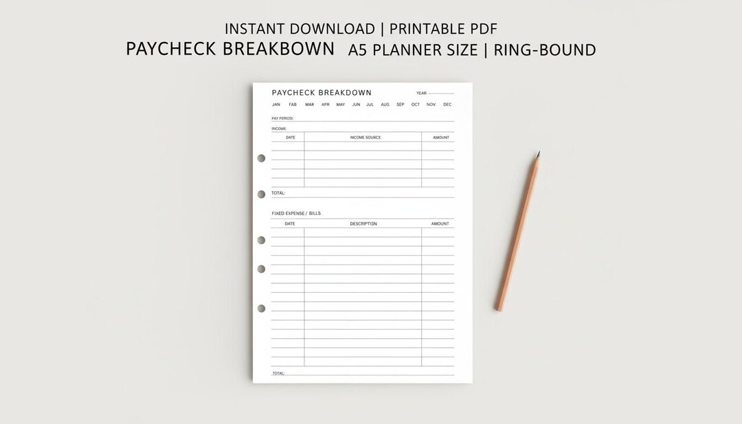 Paycheck Budget Planner A5 Printable | Paycheck Tracker Journal Insert ...