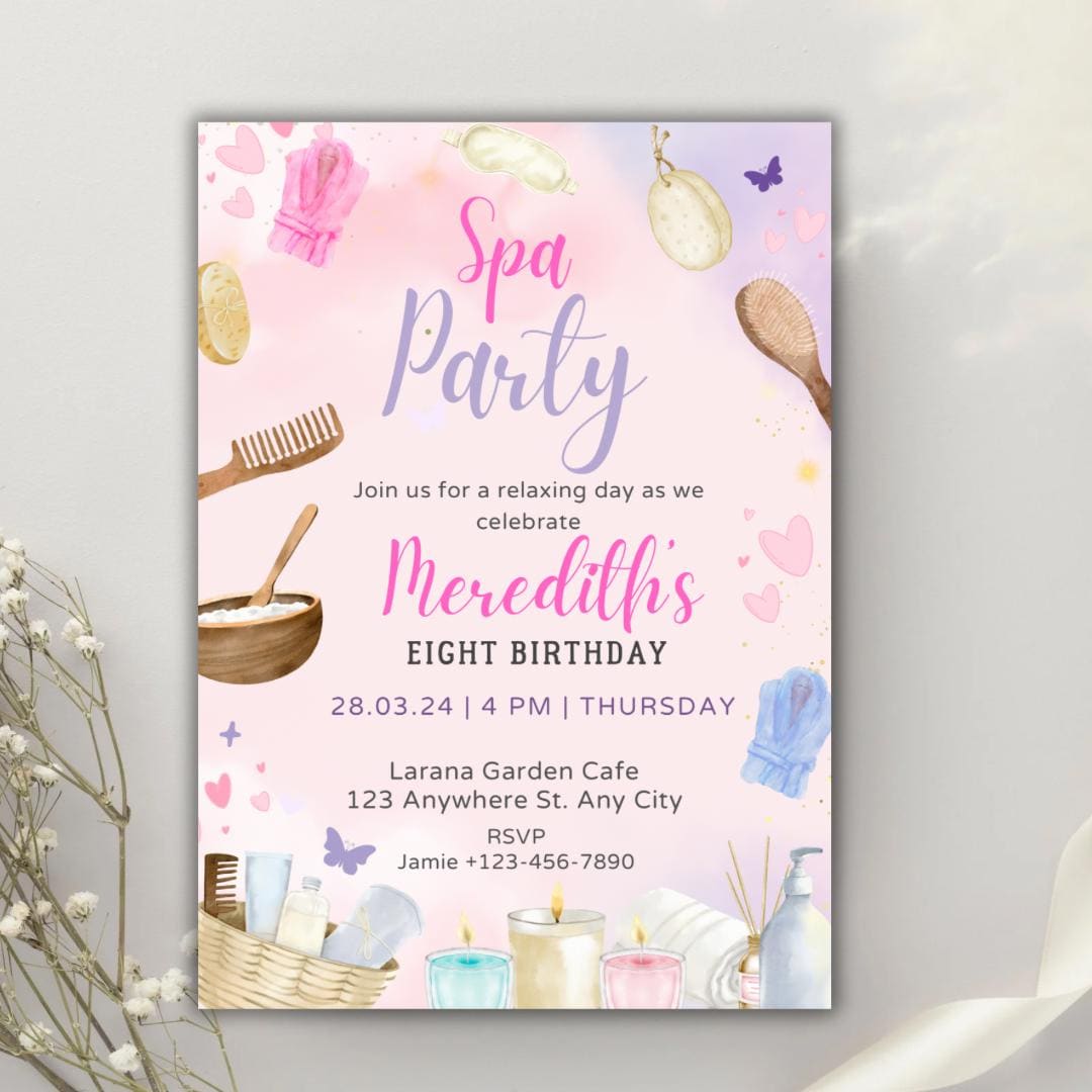 Girl Spa Day Invitation, Pink Spa Party Birthday Invite, Self-care ...