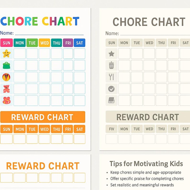 Printable Kids Chore Chart Bundle | Colorful & Minimalist Styles ...