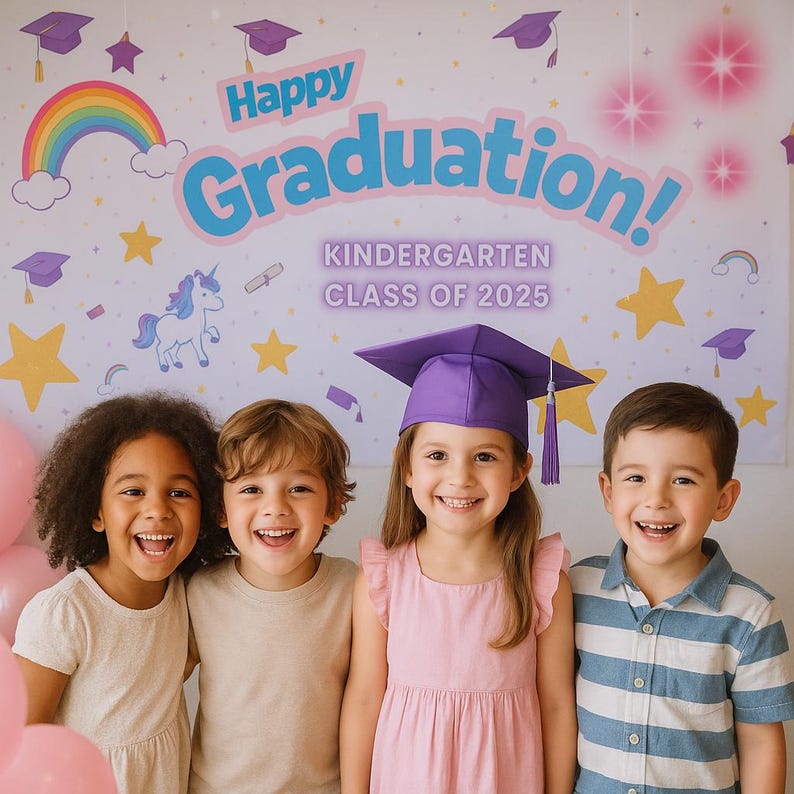 Kindergarten Graduation Banner | Happy Graduation Unicorn | Kinder ...