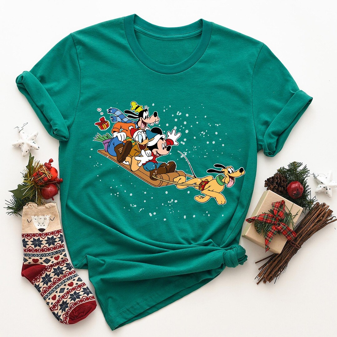 Mickey Mouse Christmas Sled Shirt, Cute Disney Holiday Tee, Disneye ...
