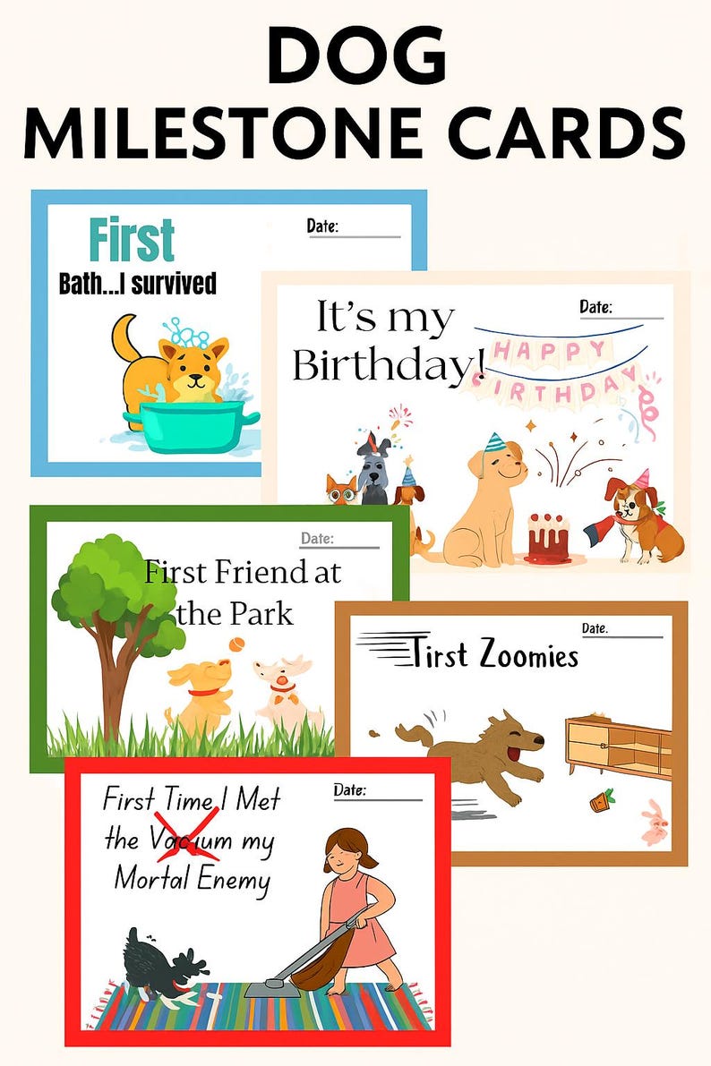 Printable Dog Milestone Cards – 10 Funny + Sweet Pet Moments – Puppy ...