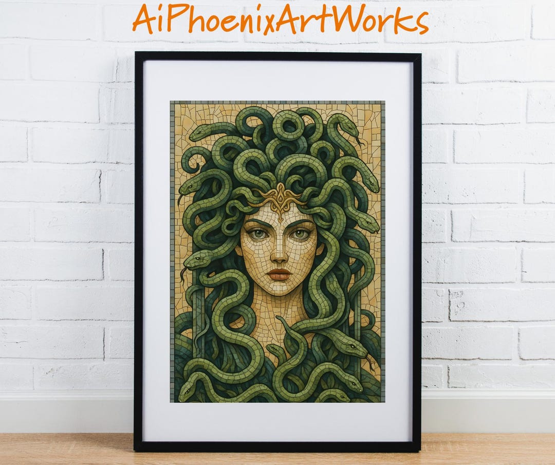 Arte mural digital "Mirada de Medusa" / Mosaico de mujer mítica ...