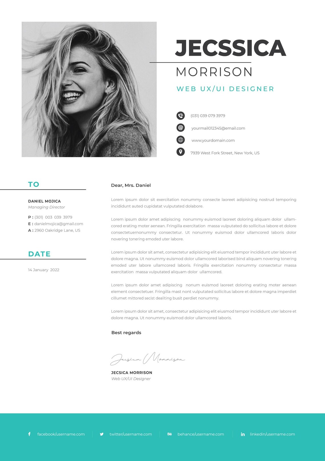 Modern Resume & Cover Letter Template | Editable DOCX | Clean CV Design ...
