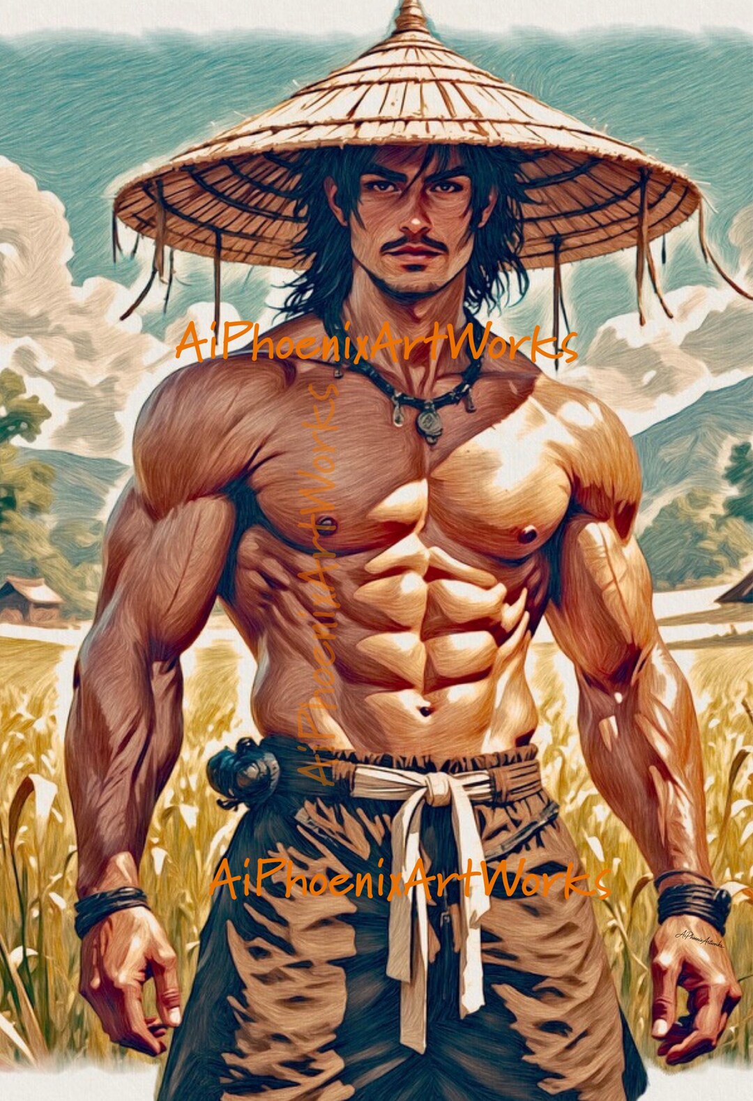 Golden Fields Ronin – Glossy Male Figure Wall Art Print - Etsy