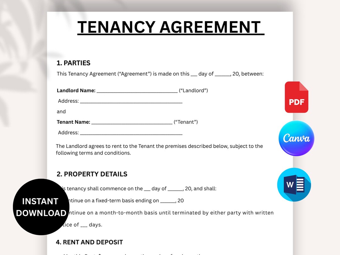Editable Tenancy Agreement, Rental Agreement Template, Instant Download ...