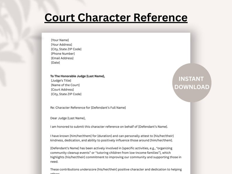 Editable Court Character Reference Letter Template Editable ...