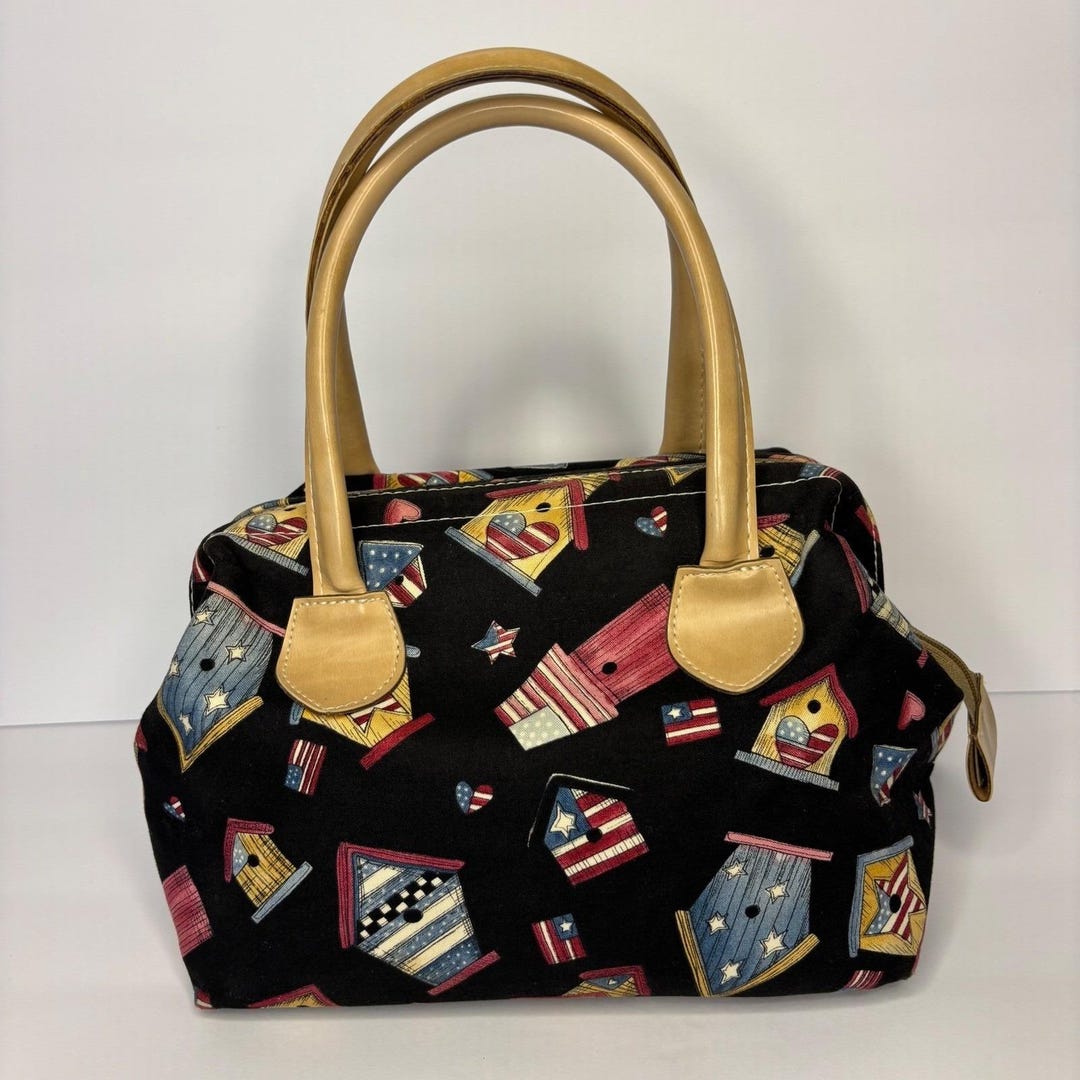 H. Ravi Dallas Birdhouse American Flag Print Satchel Handbag Purse ...