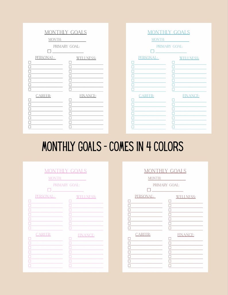 Digital Goal Tracker Bundle Monthly & Yearly Planner PDF Printable, 4 ...