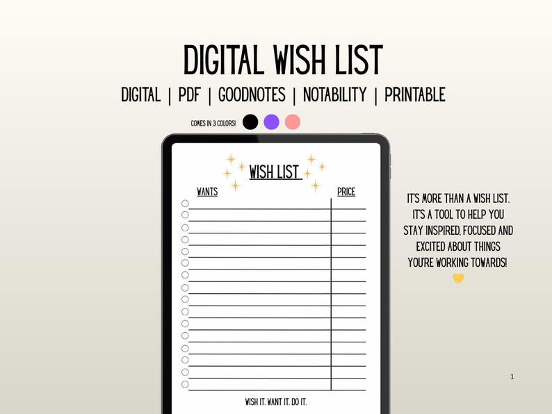 Digital Wish List PDF: Printable Planner Insert for Goodnotes - Etsy