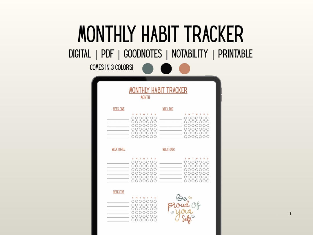 Monthly Habit Tracker Printable: Goodnotes Notability Compatible (US ...