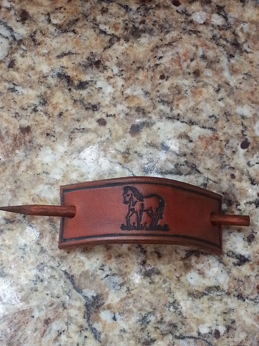 Leather Stick Barrette With Lone Horse Stamped in - Bun Holder, Man Bun ...