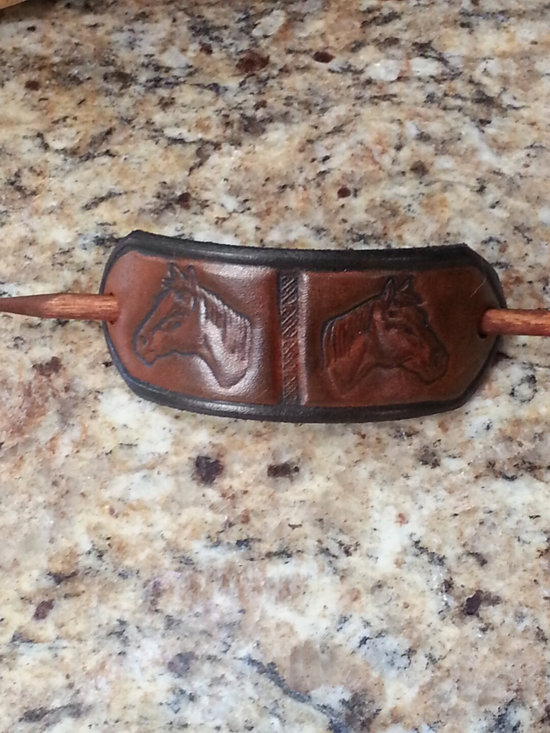 Leather Pony Tail Stick Barrette With Horse Heads Stamped on It. Good ...