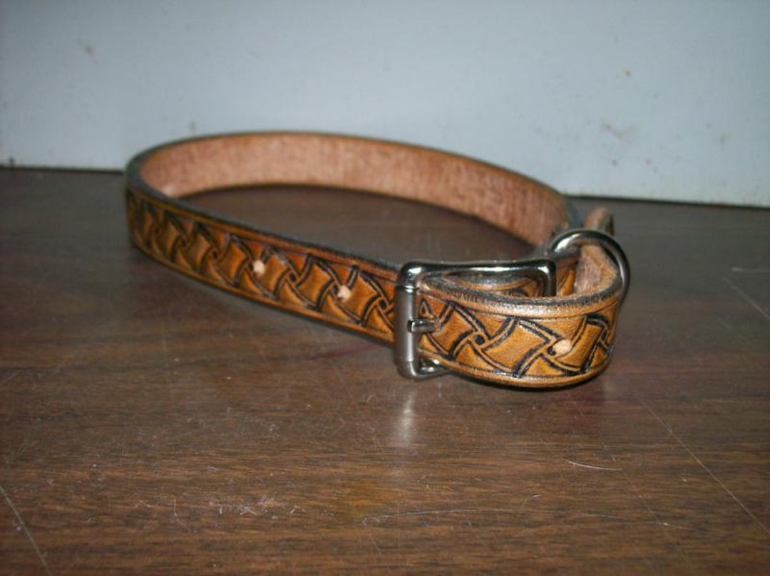Leather Dog Collar With Rectangular Basketweave Pattern - Etsy