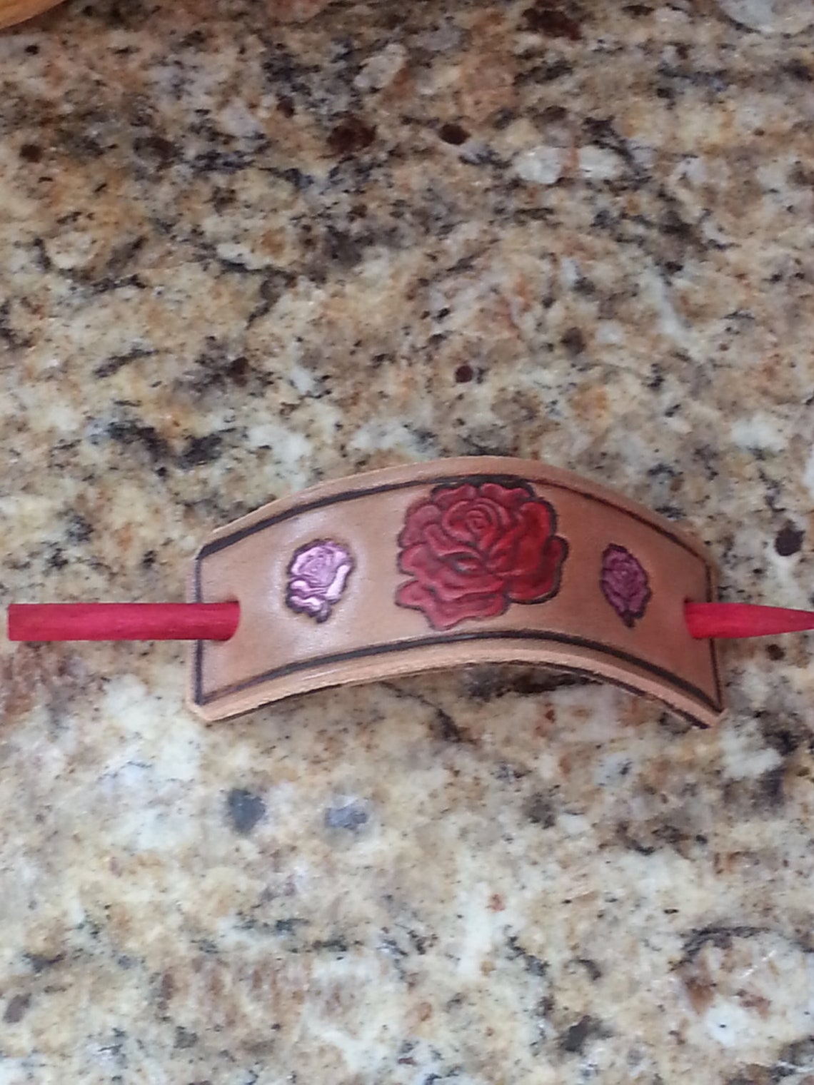 Leather Pony Tail Stick Barrette With Two-tone Roses - Etsy