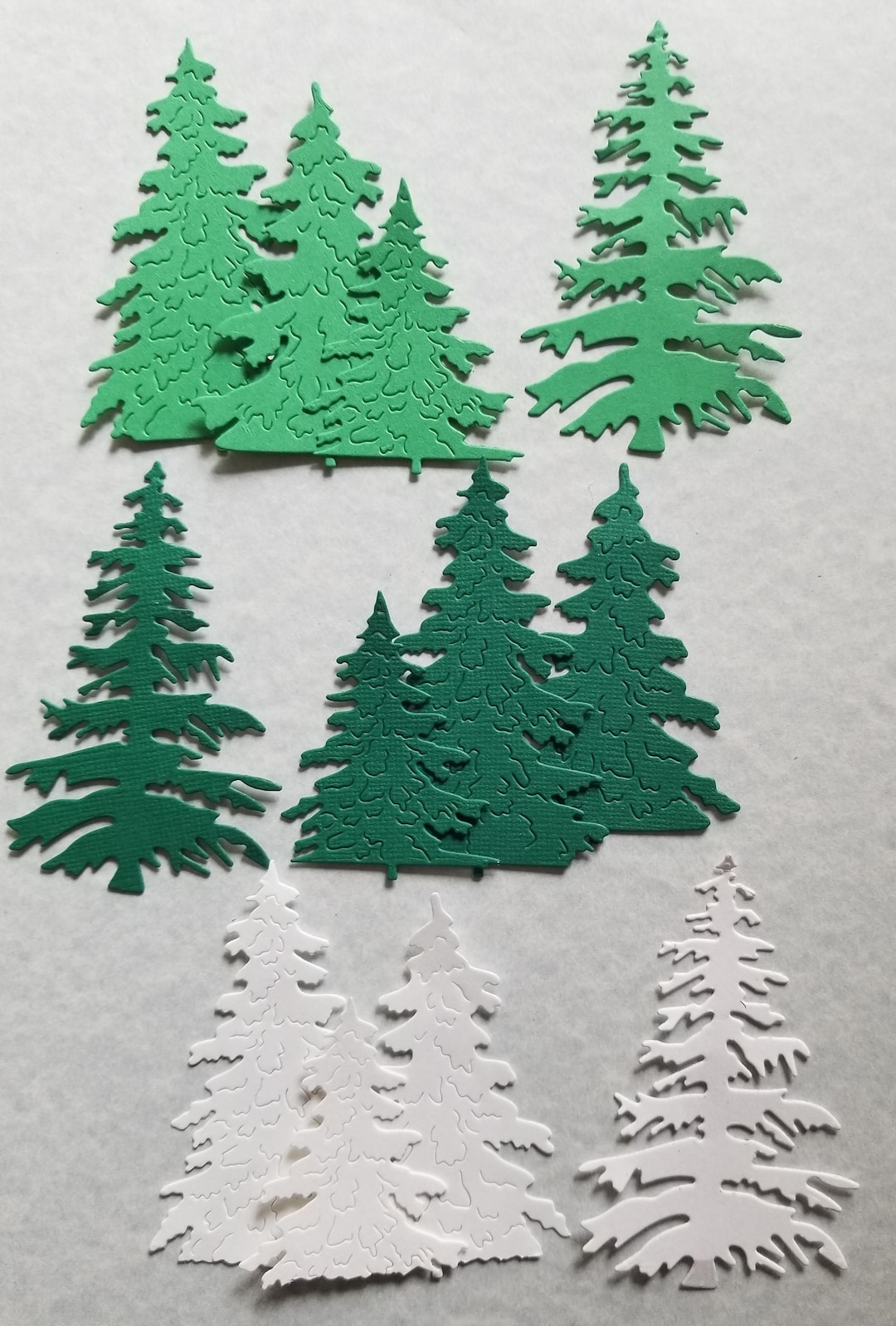 Christmas Trees, 12 Die Cut Paper Trees, 4 Different Shapes, Greens and ...