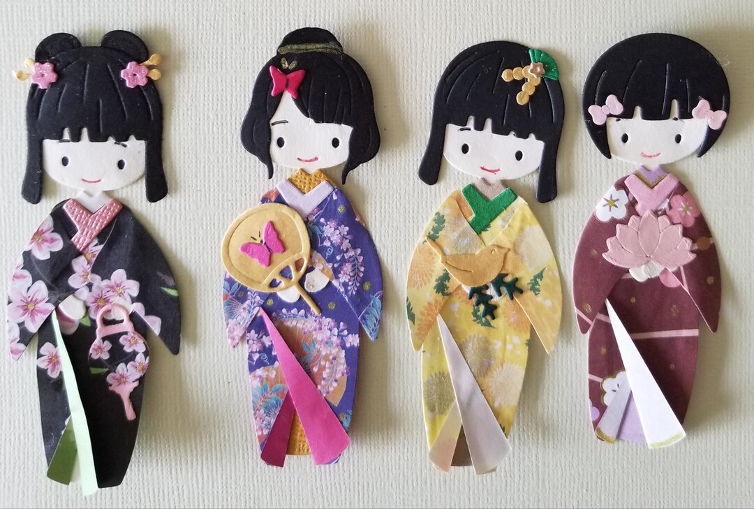 Japanese, Chinese Paper Dolls, 4 Die Cut Geisha Girls, Yuzen, Origami ...