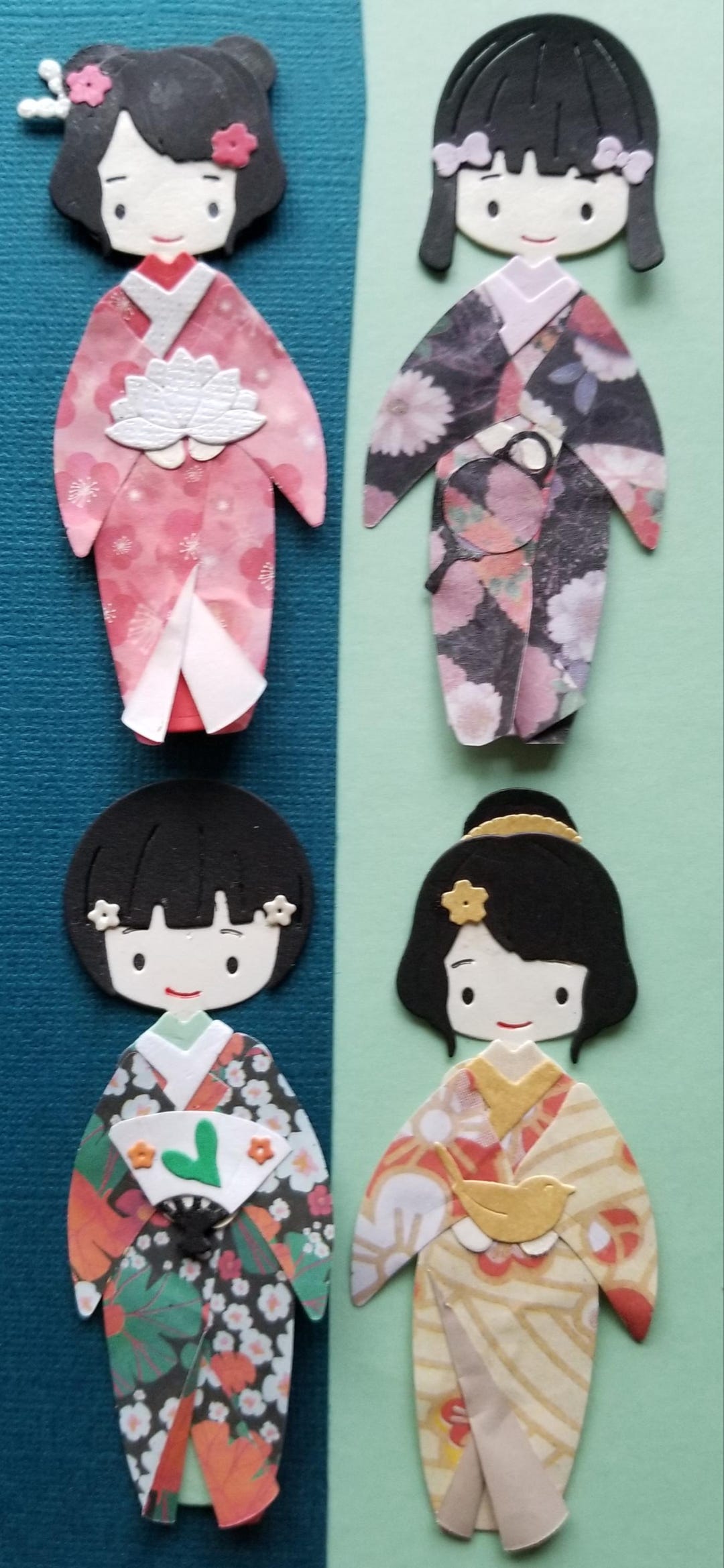 Japanese Paper Dolls, 4 Die Cut Geisha Girls, 3.5 Tall, Yuzen, Origami ...