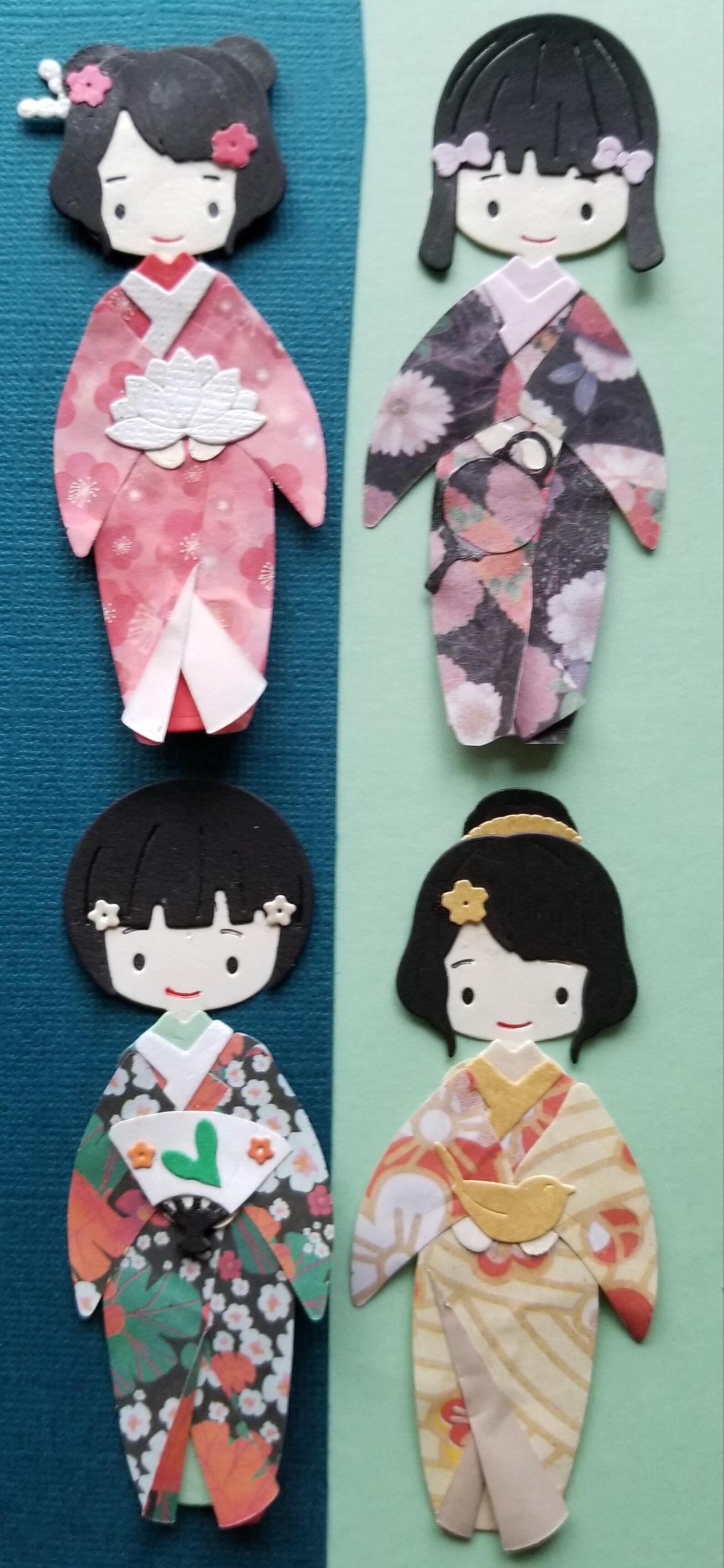 Japanese Paper Dolls, 4 Die Cut Geisha Girls, 3.5 Tall, Yuzen, Origami ...