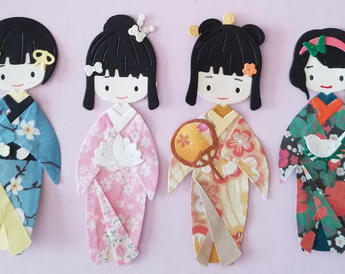 Japanese, Chinese Paper Dolls, 4 Die Cut Geisha Girls, Yuzen, Origami ...