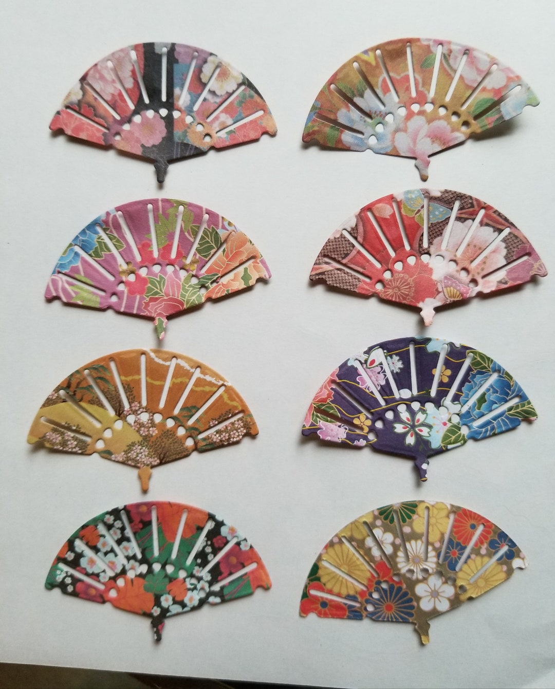 Japanese, Chinese Origami Double Side Paper Die Cut Fans 10 Pieces 2 1/ ...