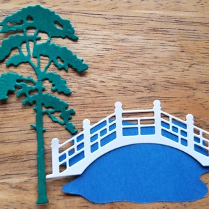 A Bridge. Die Cut Paper, 4" Wide, 5 Pieces, Garden, Pond, Asian Scene ...