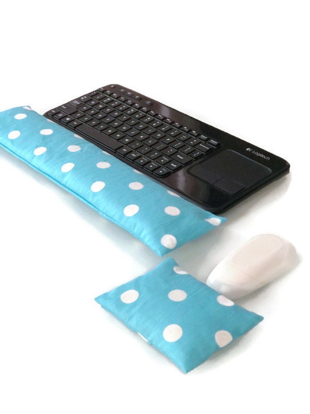 Blue Polka Dot Duck Cloth Fabric Keyboard and Mouse Wrist Rest, Home ...