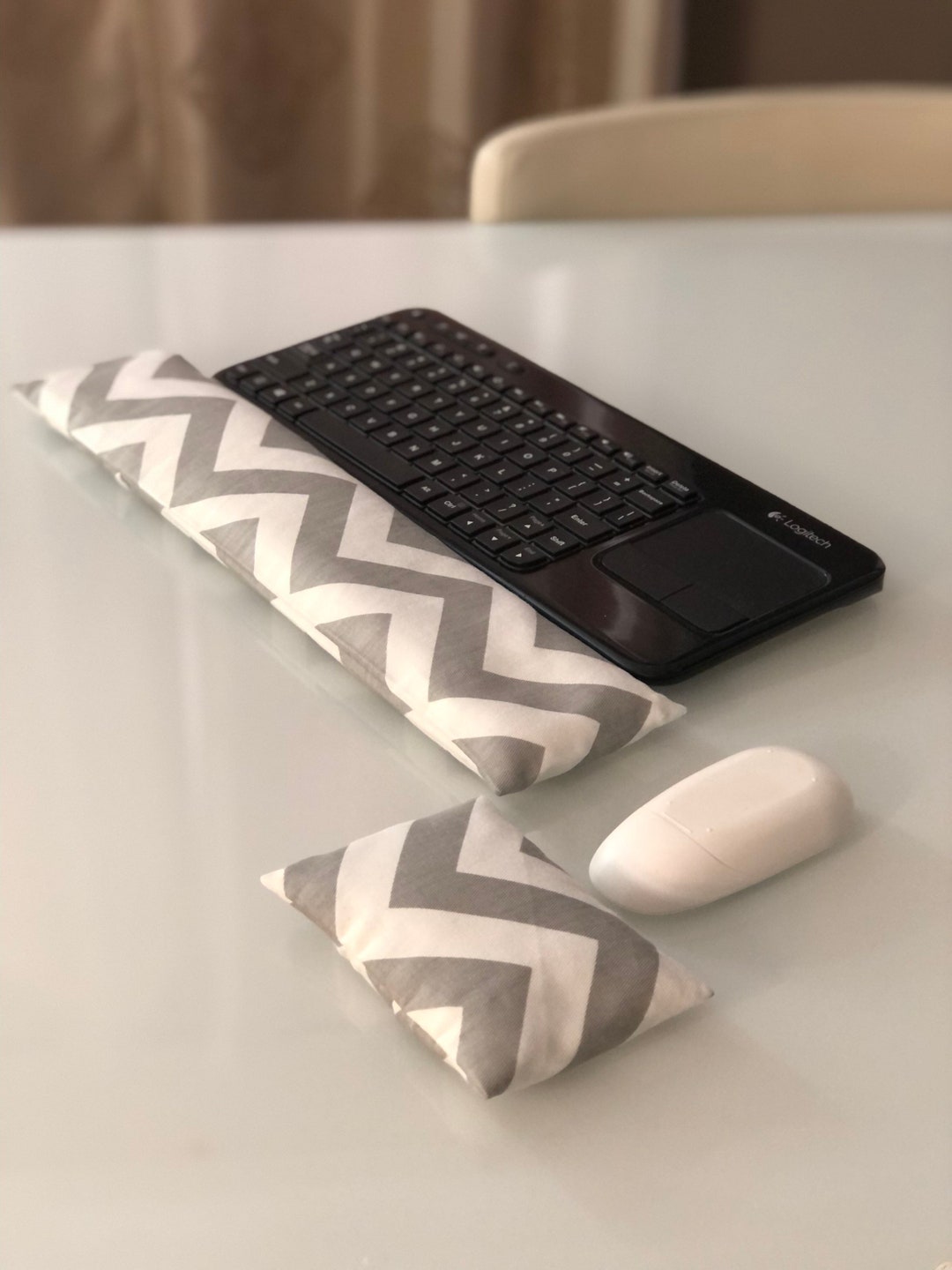 Gray and White Chevron Design Fabric Keyboard and Mouse Wrist Rest ...