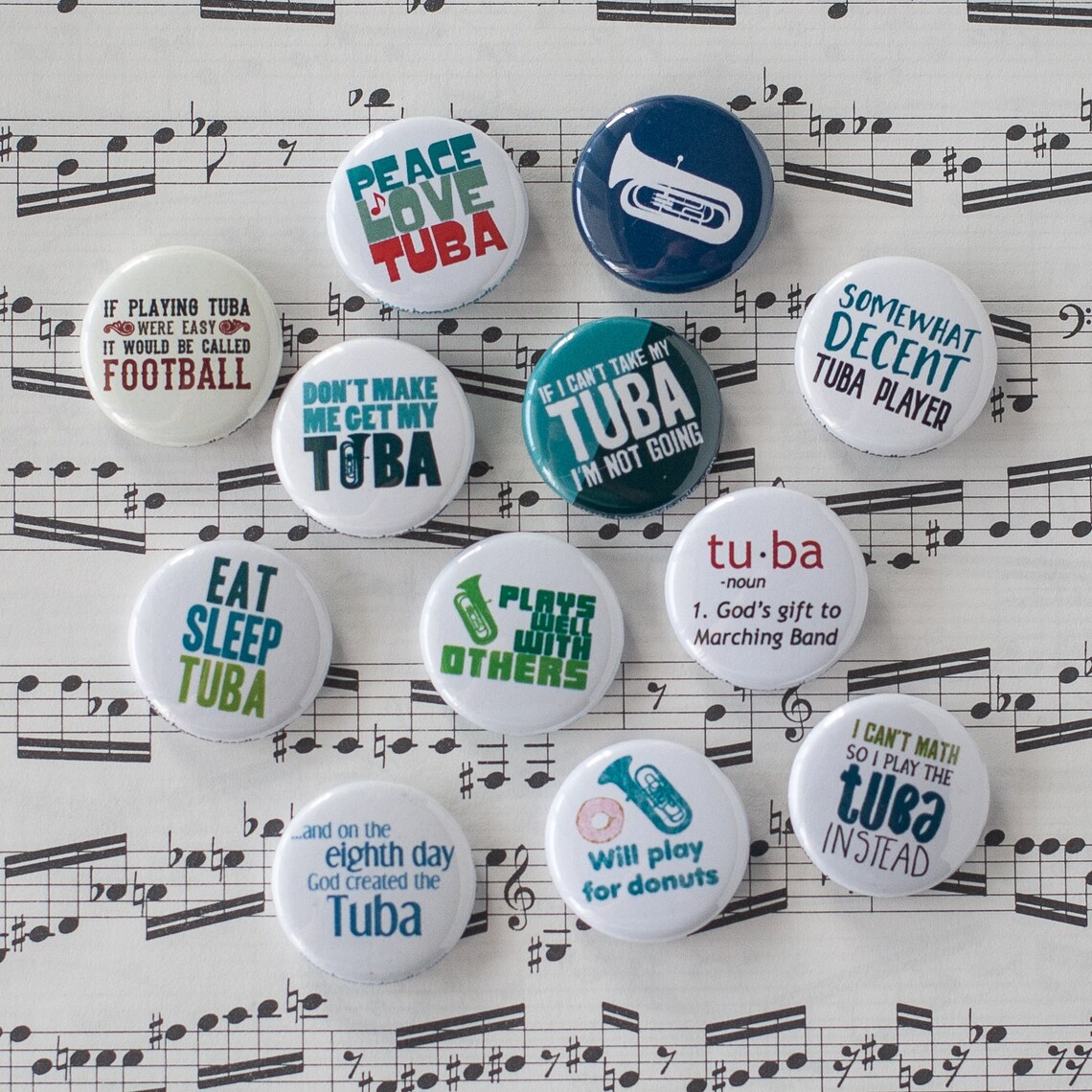 Tuba Buttons | Music and Marching Band | Set of 12 Tuba 1" or 1.25 ...