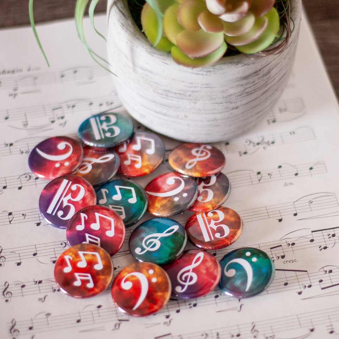 Music Notes & Clefs Buttons | Set of 12 1.25" Buttons or Magnets ...